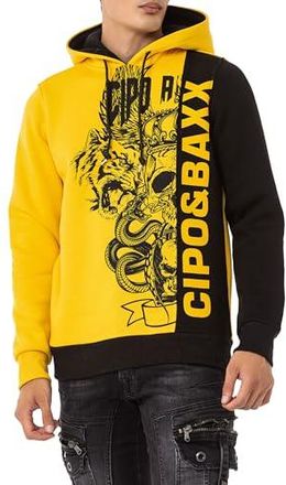 Cipo & Baxx Sweat-shirt basique à capuche zippé pour homme, Jaune (541), L