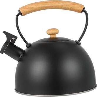 BESTONZON Edelstahl Wasserkocher Teekessel Pfeifkessel mit Holzgriff 1 Stück Geeignet für Gas- Induktions und Elektroherde Verdicktes Design Pfeifend Schwarz zu