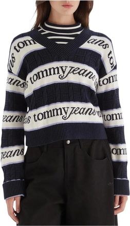 Tommy Jeans Femme, Pulls, Multicolore, Taille: 40 FR Logo Stripe V-Neck Sweater