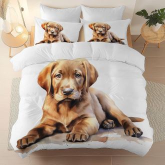 Generic Bettw&auml;sche Set Wei&szlig; Realistisch Aquarell Tiere Welpe Weich Bettbezug, 3teilig - 1 Bettw&auml;sche 220 x 240 cm und 2 Kissenbezug f&uuml;r Jugendliche Kinder mit