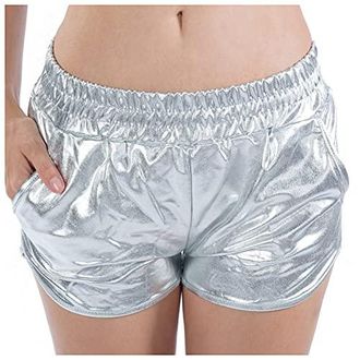 Generico Short en Cuir pour Femmes Shorts en Simili Cuir Shorts Taille Haute Style r&eacute;tro Ann&eacute;es 70 Shorts de Discoth&egrave;que Shorts Larges en Simili-Cuir Robe &agrave; Po