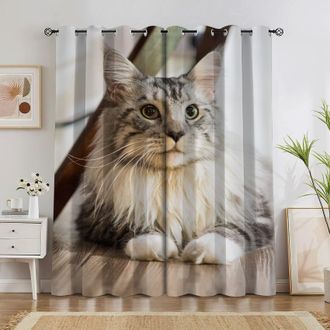 Generic Verdunkelungsvorhang Charmant Thermovorhang K&auml;lteschutz Maine Coon Blickdicht &Ouml;senschal f&uuml;r Gardinen Wohnzimmer & Schlafzimmer H 245 x B 200 cm 2er Se
