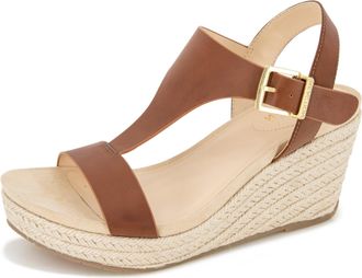 Kenneth Cole Reaction Damen Keilabsatz mit T-förmigem Keilsandalen mit T-Riemen, hautfarben, 41.5 EU