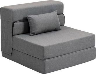 HOMCOM Fauteuil Convertible 1 Place 3 en 1, Fauteuil lit Pliant, chauffeuse 1 Place en Lin avec Large Assise, Coussin Inclus, Matelas Pliable 210 cm pour inv