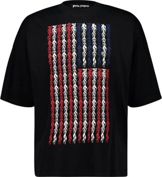Palm Angels Homme, Tops, Multicolore, Taille: S Flames Flag Loose T-Shirt