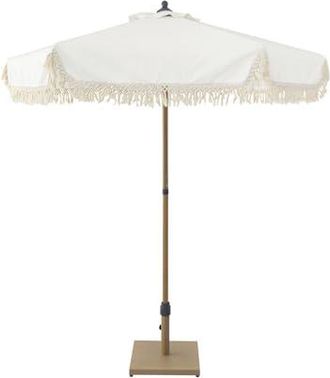 Sweeek Parasol HOSSEGOR droit &agrave; franges 2m. beige. acier. m&acirc;t effet bois. UPF 30+. D 200 x H 225 cm