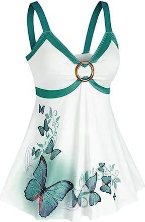 Generic Maillot de bain rembourr&eacute; noir pour femme avec imprim&eacute; papillon et O - grande taille, haut sans manches bikini femme avec, vert, 4XL