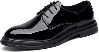 Generic Chaussures Oxford for Hommes à Lacets en Cuir Verni de Couleur Unie, Chaussures Derby Basses à Semelle en Caoutchouc, Talon carré antidérapant, for Le