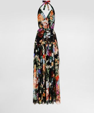 Dolce & Gabbana Langes Kleid Aus Chiffon Mit Blumenbouquet-print - Frau Kleider Drucken 42
