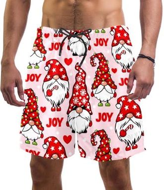 Coosun Short de plage pour homme à séchage rapide Motif renne de Noël Taille S, Motif nain de Noël, XL