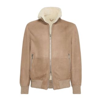 Brunello Cucinelli Homme, Vestes, Beige, Taille: XL Suede Shearling Lined Bomber Jacket