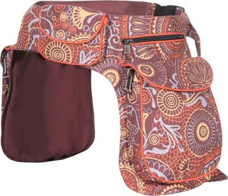 Kunst und Magie Doppelte Bauchtasche, Mandala-Muster, Festival-Gürteltasche aus Baumwolle, Verstellbarer Gurt Hippie Goa (Braun)