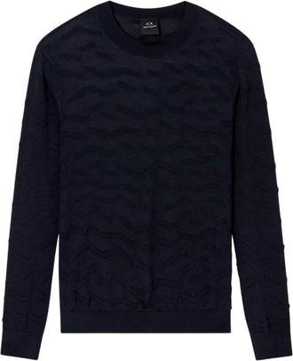 A|X Armani Exchange Homme, Pulls, Bleu, Taille: 2XL Pull ondulé à côtes