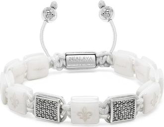 Nialaya Femme, Accessoires, Gris, Taille: XS Womens White Ceramic Flatbead Bracelet with Silver CZ