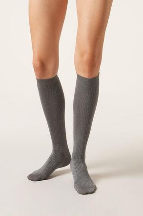 Calzedonia Lange Gerippte Socken Aus Baumwolle Grau