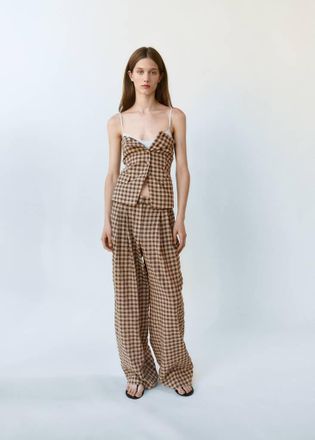 Mango Schulterfreies Top mit Vichy-Karos braun - Damen - XS - MANGO
