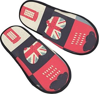 Generic Chaussons Femme Homme Drapeau Britannique Symbole De Londres Pantoufles En Peluche Confort Chausson DHiver Antid&eacute;rapant Maison Pantoufles Pour Ext&eacute;rie