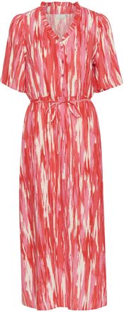 Kaffe Kleid KAarina Damen Kleid Kurzarm Print V-Ausschnitt Casual Lang Maxikleid 38, Pink Abstract Print 38