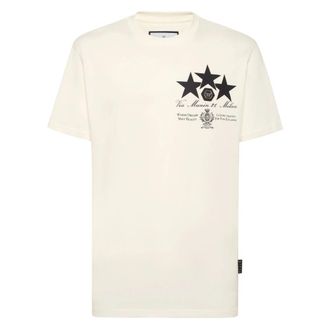 Philipp Plein Rundhals-T-Shirt Lederpatch Sterne - - Tops - Herren - Wei&szlig; - 4XL