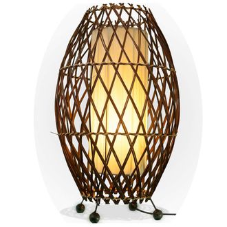 Simandra Bali asiatische Lampe Deko-Leuchte aus Rattan & Stoff, Stimmungsleuchte Stehleuchte aus traditioneller Handarbeit 41x25 cm Farbe Weiß