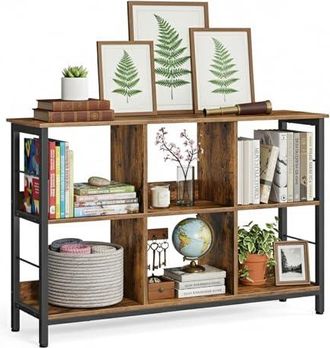 Relaxdays Regal Industrial, 6 Fächer, Holzoptik, Vintage Bücherregal, HBT: 80x120x33 cm, Sideboard, schwarz/Dunkelbraun