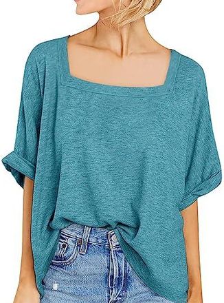 Generic Haut uni à manches courtes pour femme - Facile à porter - Couleur unie - Confortable - Décontracté - Manches mi-longues - T-shirt coloré - Tenue pour 