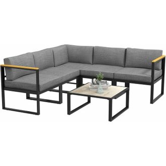 OUTSUNNY Ensemble salon de jardin dangle 5 places design contemporain table basse coussins alu