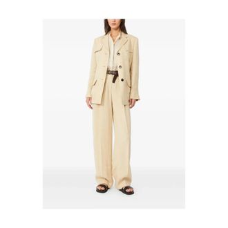 Max Mara Femme, Pantalons, Beige, Taille: 38 FR Pantalon ample en twill de lin