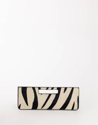 Topshop Giavanna sac port&eacute; main moyen rectangulaire en cuir v&eacute;ritable avec poils, z&eacute;br&eacute;-Noir