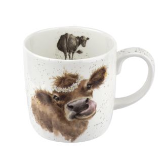 Royal Worcester Wrendale Designs Tasse mit G&auml;nsebl&uuml;mchenkette, 400 ml, gro&szlig;e Kaffeetasse mit Kuh-Design, aus feinem Knochenporzellan, mikrowellen- und sp&uuml;lmaschinenfe