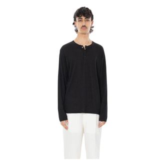 Daniele Fiesoli Linen Knit LS Henley Tee - - Tops - Herren - Schwarzk - XL