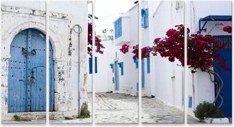 Islandburner Prime Bild auf Leinwand Blaue T&uuml;ren Fenster Wei&szlig;e Wand Geb&auml;ude Sidi Bou Said Tunesien Bilder Wandbilder Poster