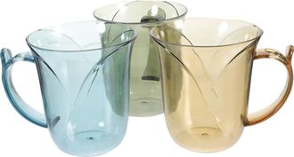 DOITOOL 3 St&uuml;ck Teiliges Wiederverwendbare Badezimmerbecher aus Transparentem Kunststoff mit Zahnb&uuml;rstenhalterfunktion Farbige Mundsp&uuml;lbecher in Blau Orange u