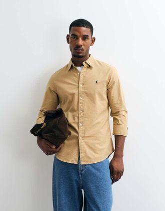 Polo Ralph Lauren Hemd mit Icon-Logo, Slim Fit, garment-dyed, Oxford, beige-Neutral