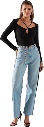 Trendyol Trendyol Womens Tiefer Rundhals Unifarben Regular Body T-Shirt, Black, 36