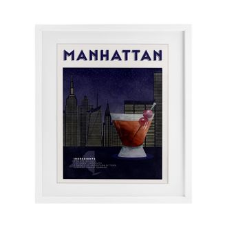 Stupell Industries Brett Blumenthal Retro-Kunstdruck, gerahmt, Manhattan Cocktail, Stadtbild, Grau, 40,6 x 33 cm