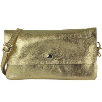 modamoda.de T257 - Echtleder Umh&auml;ngetasche Small made in Italy, Farbe:Lightgold Metallic