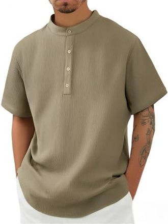 Generic Chemise en lin pour homme - Chemise d&eacute;t&eacute; d&eacute;contract&eacute;e - Chemise d&eacute;t&eacute; en lin - Chemise de loisirs - Chemise de plage l&eacute;g&egrave;re &eacute;l&eacute;gante - Chemise de vacan