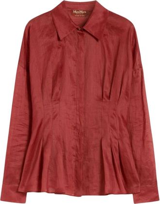 Max Mara Femme, Blouses et Chemises, Rouge, Taille: 36 FR Chemise &agrave; Manches Longues en Toile de Ramie
