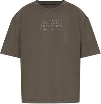Maison Margiela T-Shirt mit aufgedrucktem Logo - - Tops - Herren - Braun - S