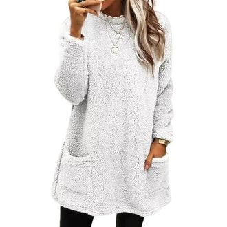 Generic Chandail confortable et confortable pour femme pour lanxi&eacute;t&eacute;, l&eacute;ger &agrave; manches longues et col rond, pull d&eacute;contract&eacute; dhiver chaud, blanc, 5XL