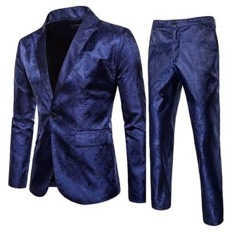 Generic Costume 2 pi&egrave;ces pour homme - Coupe ajust&eacute;e - En jacquard - Avec un bouton - Pour f&ecirc;te, mariage, bleu marine, 3XL