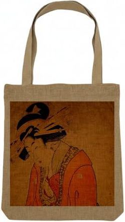 Fabulous Sac Shopping Tote Bag Aspect Lin - Estampe Japonaise Geisha Art D&eacute;licat Original Vintage - Sac de Courses Toile Epaisse 360g Beige Naturel Cabas Port&eacute;