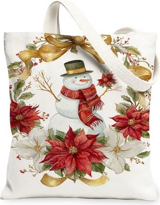 Generic Sacs fourre-tout en toile de vacances, motif bonhomme de neige vintage, sacs d&eacute;picerie r&eacute;utilisables, l&eacute;gers et lavables avec bandouli&egrave;re pour le shop