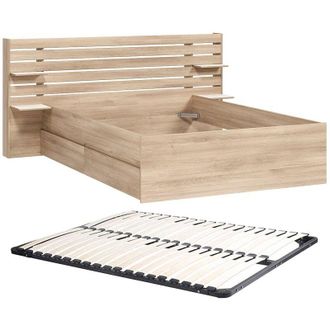 Vente-Unique Lit 160 x 200 cm avec 4 tiroirs - Coloris : Naturel + Sommier - TENALIA II
