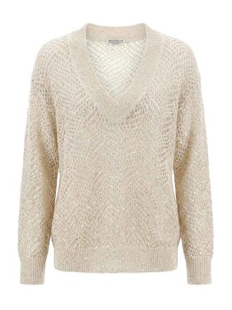 Brunello Cucinelli Pull Col Rond - Blanc