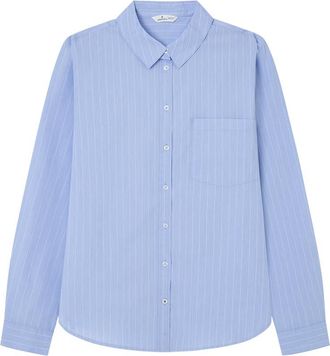 Springfield Damen Camisa de Rayas Con bolsillo delantero Blouse, Azul claro, 32