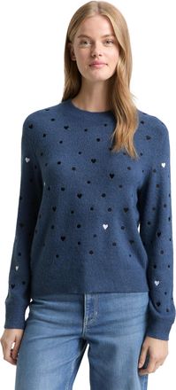 Tom Tailor Damen 1049088 Relaxed Fit Strickpullover mit Stickereien, 39192-Blue Black Dots and Hearts, M