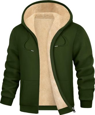 Heekpek Herren Kapuzenjacke Winter Kapuzenpullover mit Reissverschluss Casual Warm Fleecejacke Classic Sweatjacke Kapuzenpulli Herren Hoodie, Armeegr&uuml;n, XXL