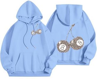 Generic Sweat &agrave; capuche imprim&eacute; l&eacute;opard cerise avec poche, surdimensionn&eacute; et confortable &agrave; manches longues pour femmes, sweatshirts d&eacute;contract&eacute;s tendance grap